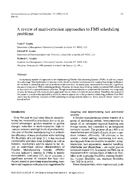 (PDF) A review of multi-criterion approaches to FMS scheduling problems