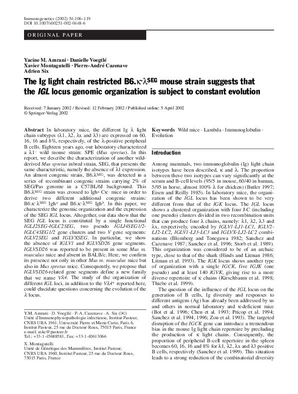 (PDF) Evolution of IGL Locus in B6.κ-λ SEG Mice