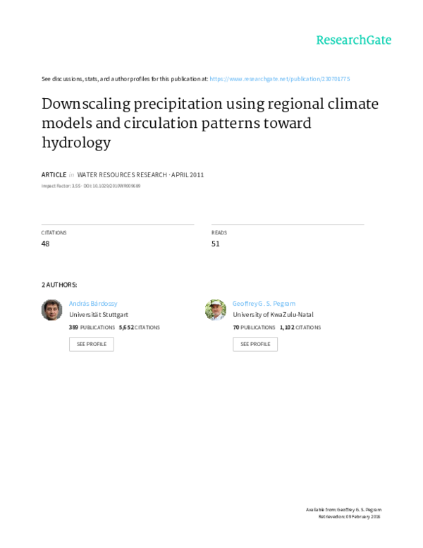 (PDF) Downscaling precipitation using regional climate models and ...