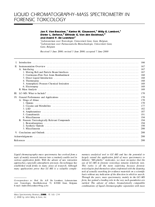 (PDF) Liquid chromatography—mass spectrometry in forensic toxicology