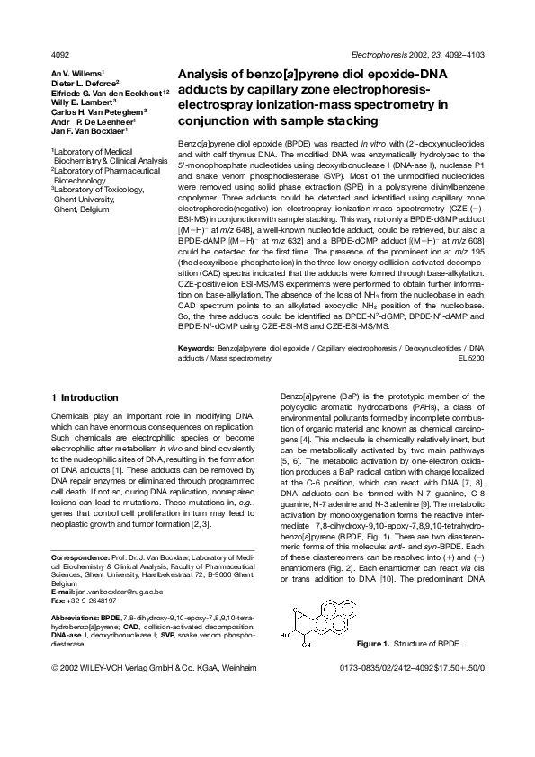 (PDF) Analysis of benzo[a]pyrene diol epoxide-DNA adducts by capillary ...