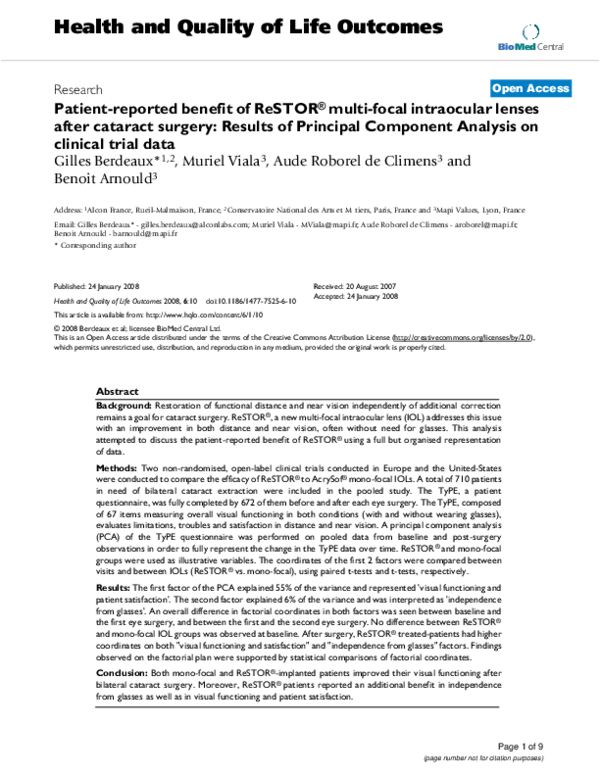 (PDF) Patient-reported benefit of ReSTOR multi-focal intraocular lenses ...