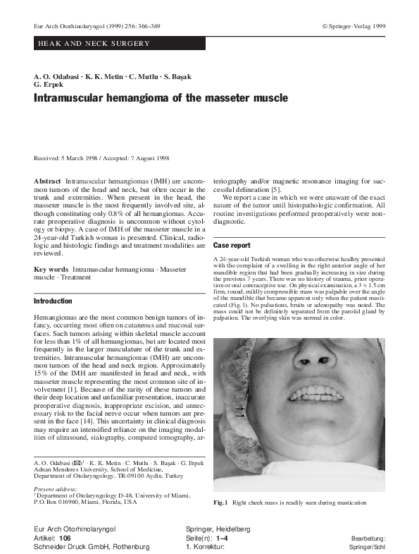 (PDF) Intramuscular hemangioma of the masseter muscle