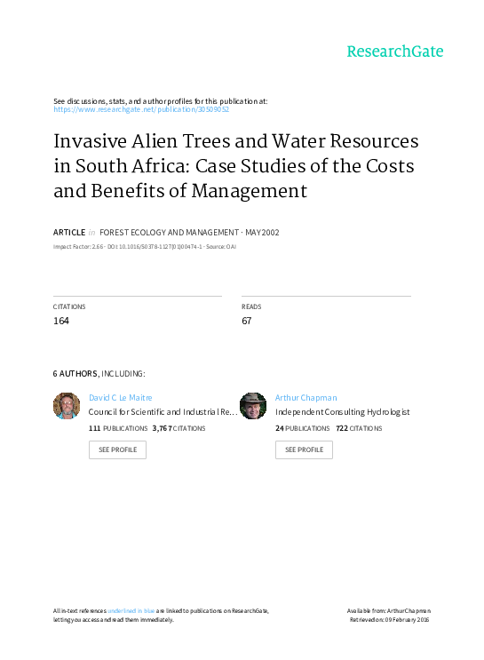 (PDF) Invasive alien trees and water resources in South Africa: case studies of the costs and ...