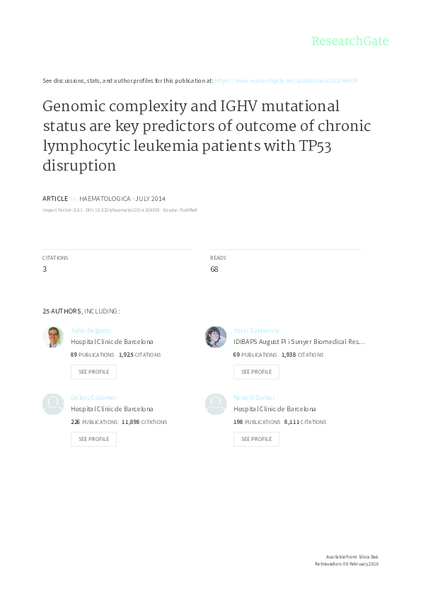 (PDF) Genomic complexity and IGHV mutational status are key predictors ...
