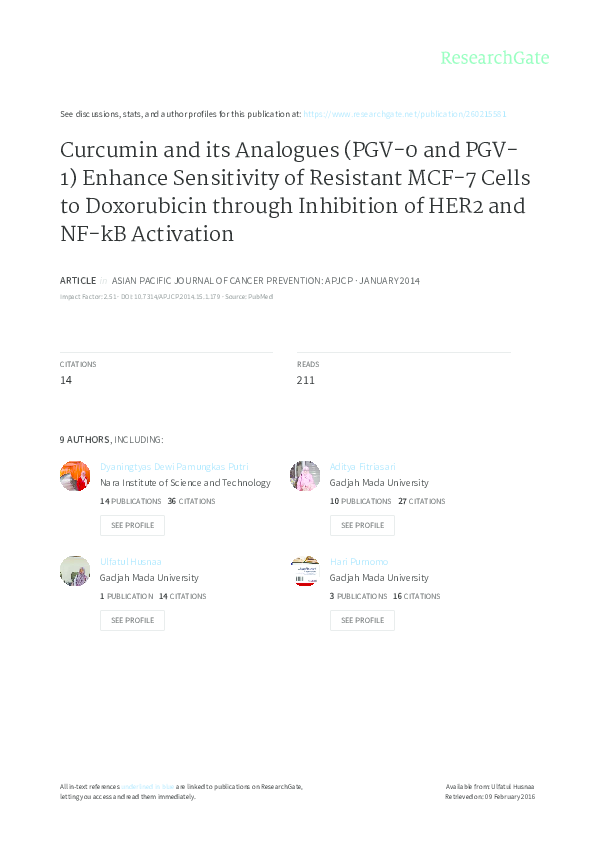 (PDF) Curcumin and its analogues (PGV-0 and PGV-1) enhance sensitivity of resistant MCF-7 cells ...