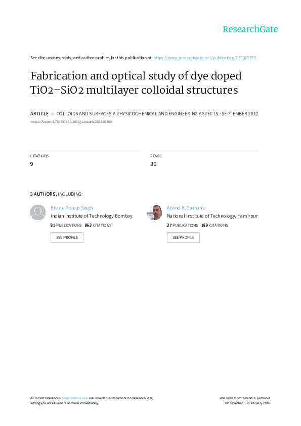 (PDF) Fabrication and optical study of dye doped TiO2–SiO2 multilayer ...