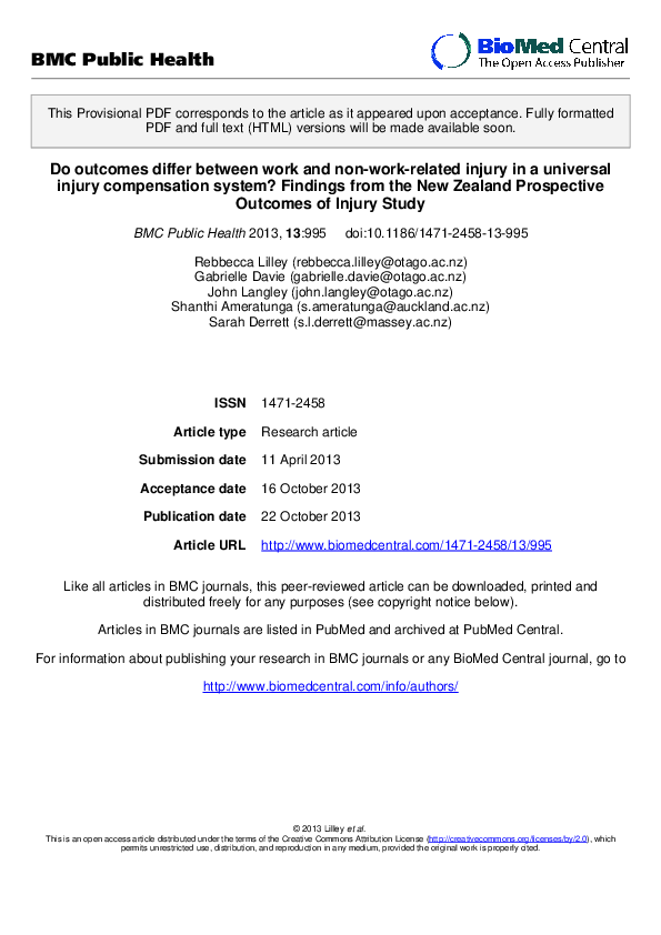 (PDF) Do outcomes differ between work and non-work-related injury in a ...