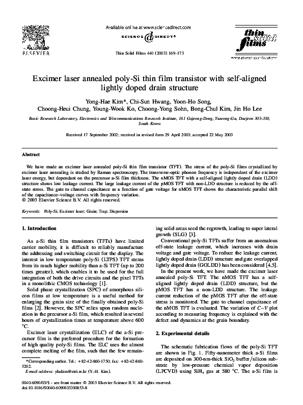 (PDF) Excimer laser annealed poly-Si thin film transistor with self ...