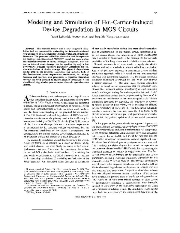 (PDF) Modeling and simulation of hot-carrier-induced device degradation in MOS circuits