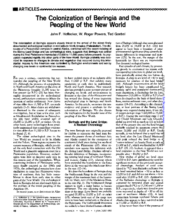 (PDF) The Colonization of Beringia and the Peopling of the New World