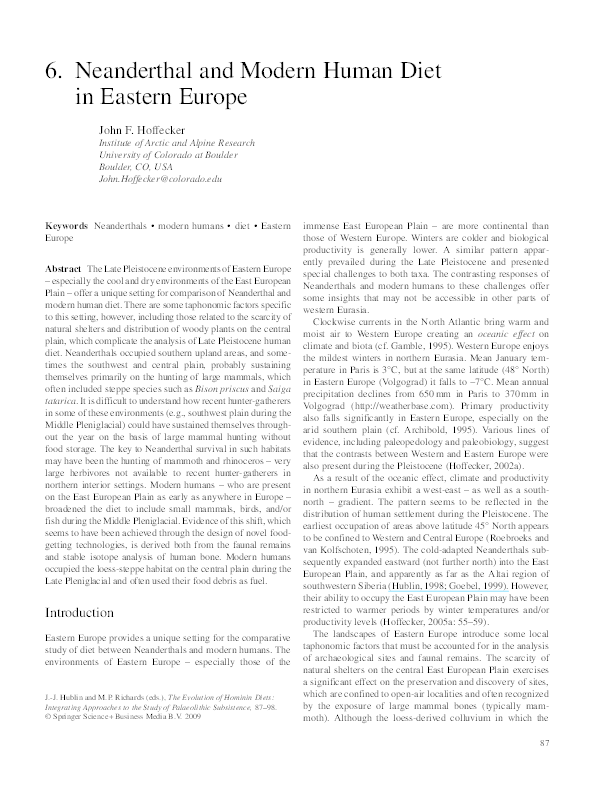 (PDF) Neanderthal and Modern Human Diet in Eastern Europe