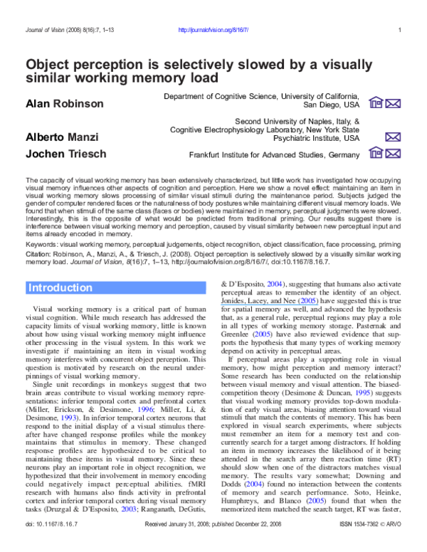 (PDF) Object perception is selectively slowed by a visually similar working memory load