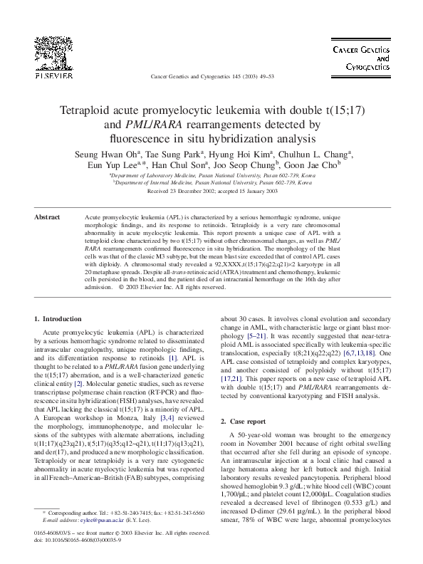 (PDF) Tetraploid acute promyelocytic leukemia with double t(15;17) and ...