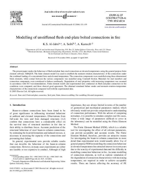 (PDF) Modelling of unstiffened flush end-plate bolted connections in fire