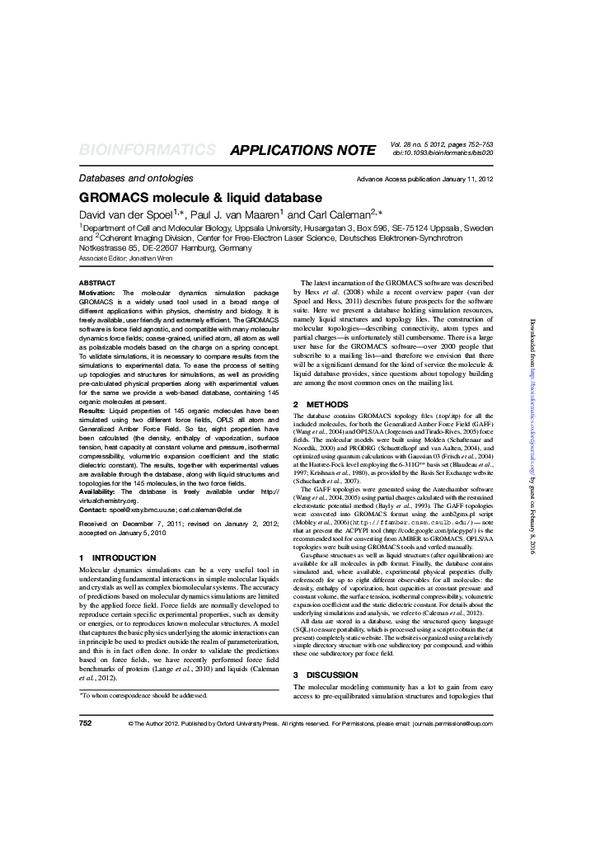 (PDF) GROMACS molecule & liquid database