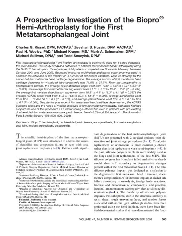 (PDF) A Prospective Investigation of the Biopro® Hemi-Arthroplasty for ...