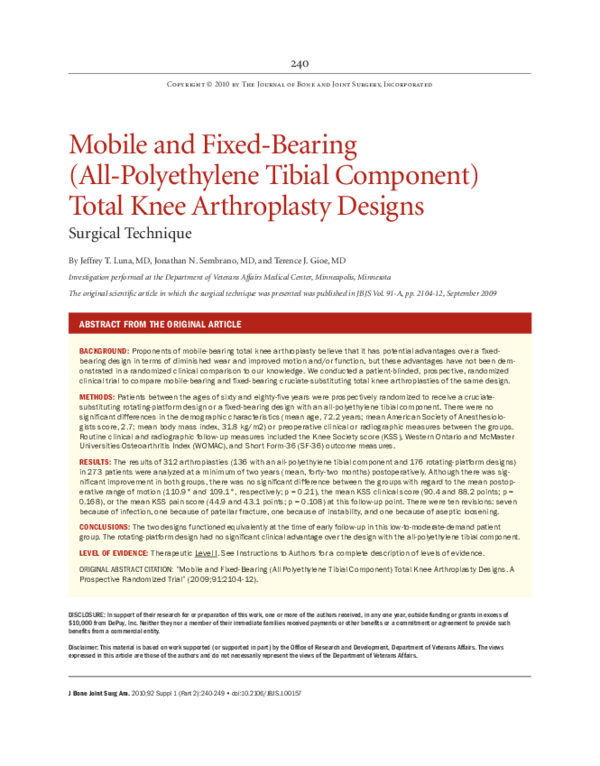 (PDF) Mobile and Fixed-Bearing (All-Polyethylene Tibial Component ...