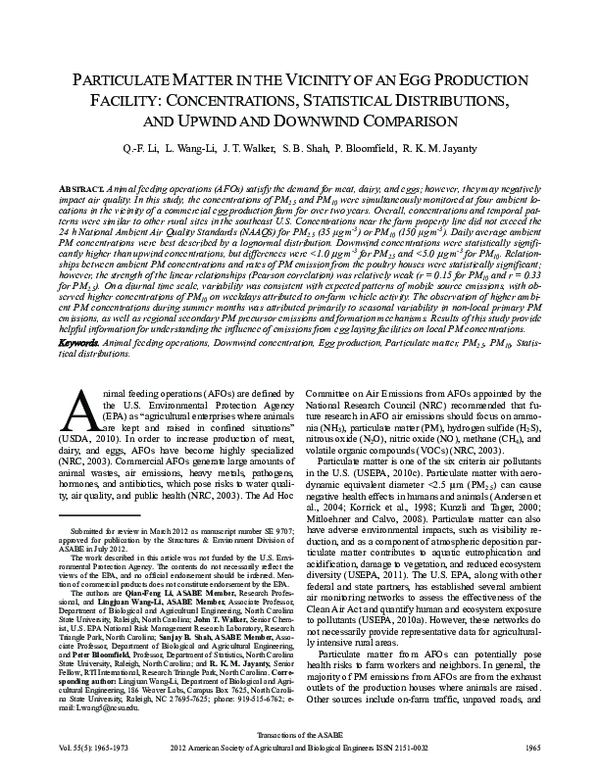 (PDF) Particulate Matter in the Vicinity of an Egg Production Facility: Concentrations ...