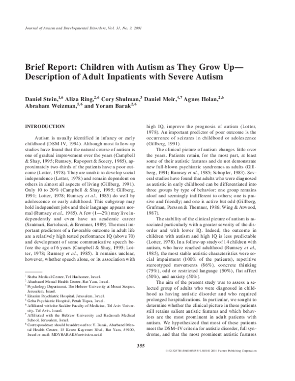 (PDF) Brief report: Children with autism as they grow up--description ...
