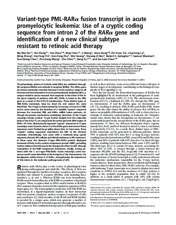 (PDF) Variant-type PML-RAR fusion transcript in acute promyelocytic ...