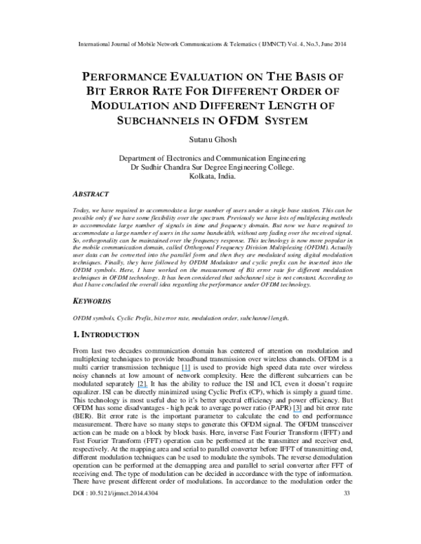 Pdf Performance Evaluation On The Basis Of Bit Error Rate For