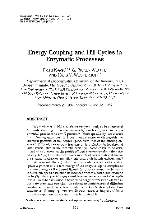 (PDF) Energy coupling and Hill cycles in enzymatic processes