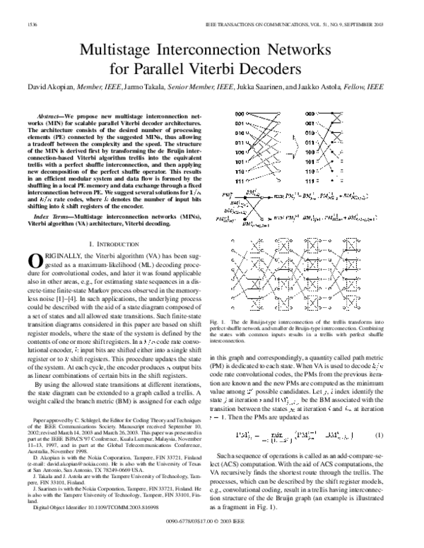 Pdf Multistage Interconnection Networks For Parallel Viterbi Decoders