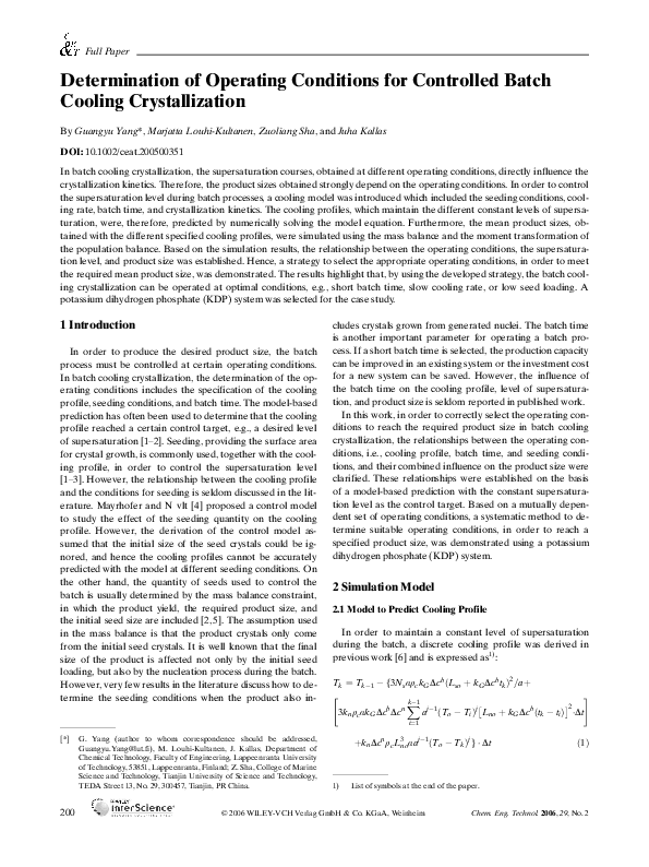 (PDF) Determination of Operating Conditions for Controlled Batch ...