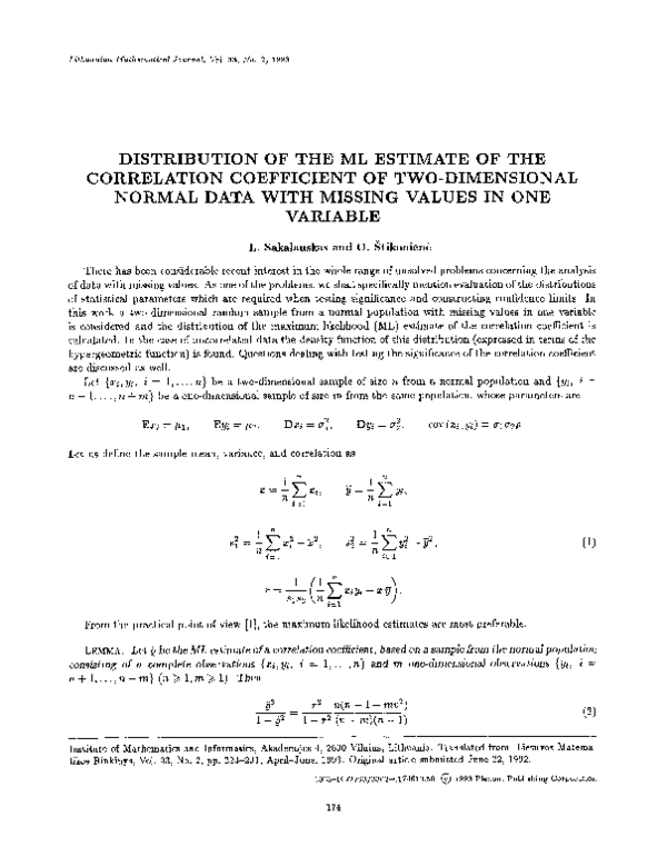 (PDF) Distribution of the ML estimate of the correlation coefficient of ...