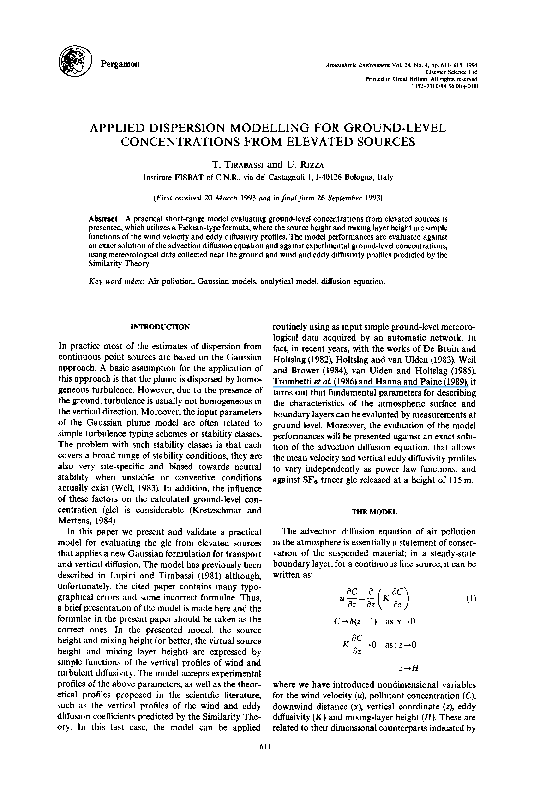 (PDF) Applied dispersion modelling for ground-level concentrations from ...
