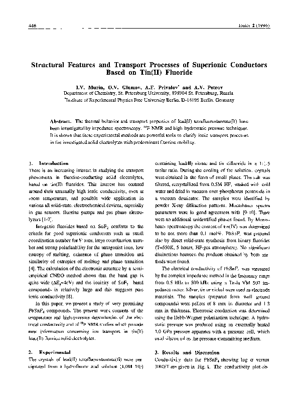 (PDF) Structural features and transport processes of superionic conductors based on tin(II) fluoride