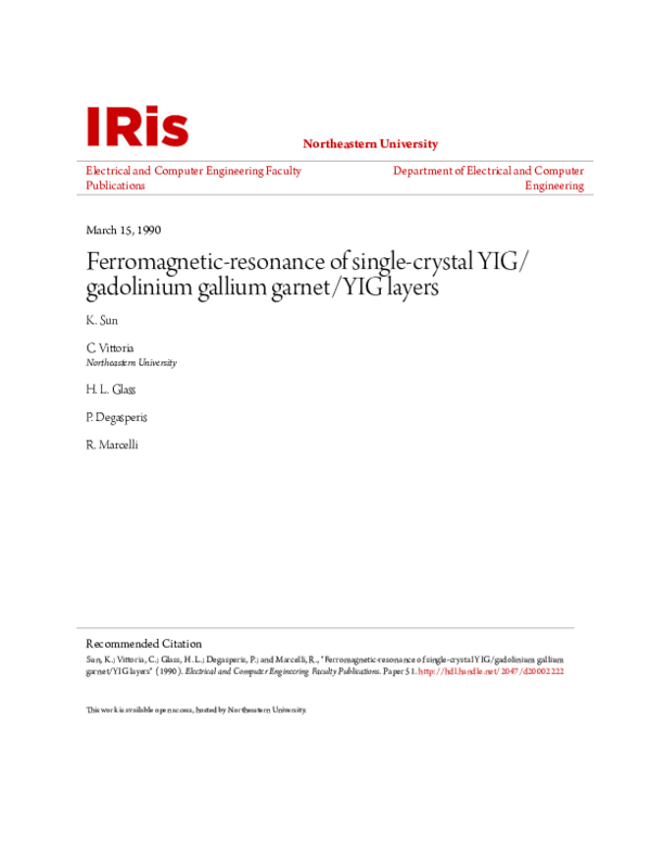 (PDF) Ferromagnetic resonance of single-crystal YIG/gadolinium gallium ...