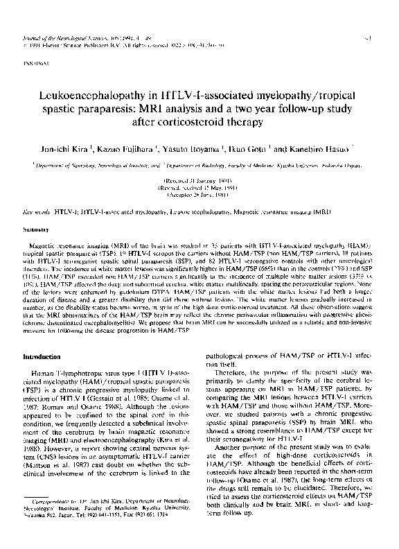 (PDF) Leukoencephalopathy in HTLV-I-associated myelopathy/tropical ...