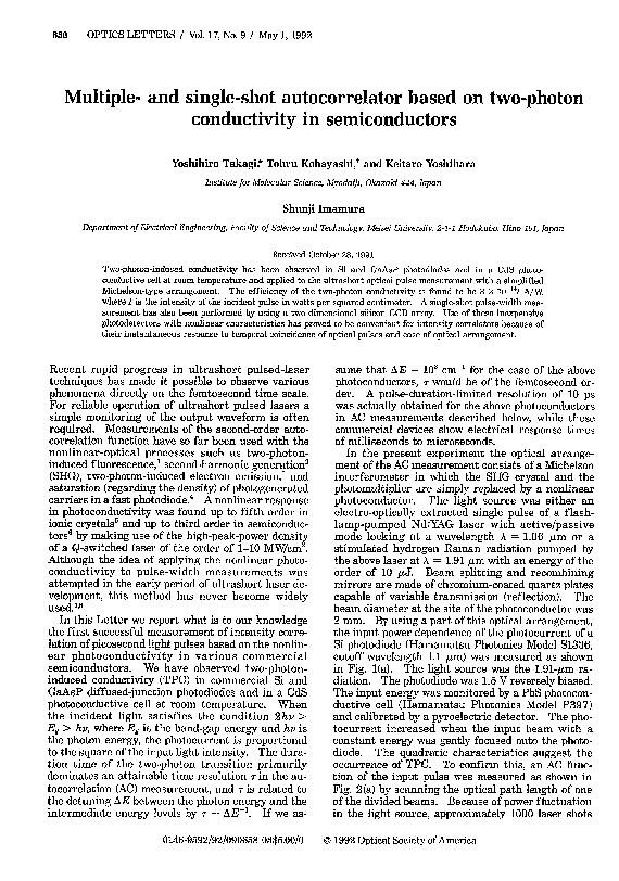 (PDF) Multiple- and single-shot autocorrelator based on two-photon ...
