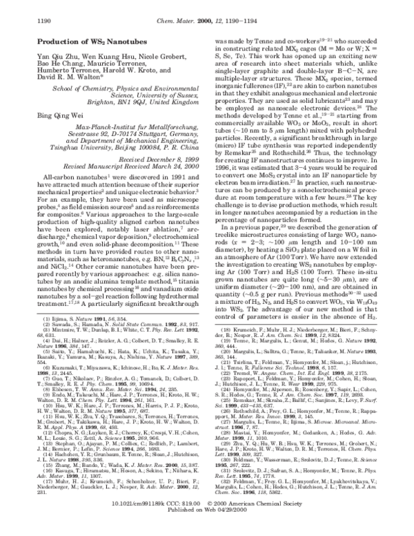 (PDF) Production of WS2 nanotubes
