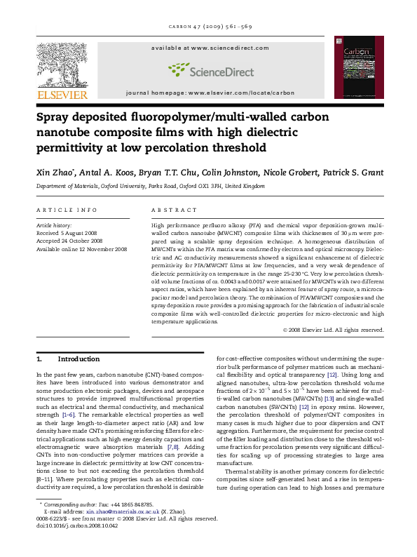 (PDF) Spray deposited fluoropolymer/multi-walled carbon nanotube ...