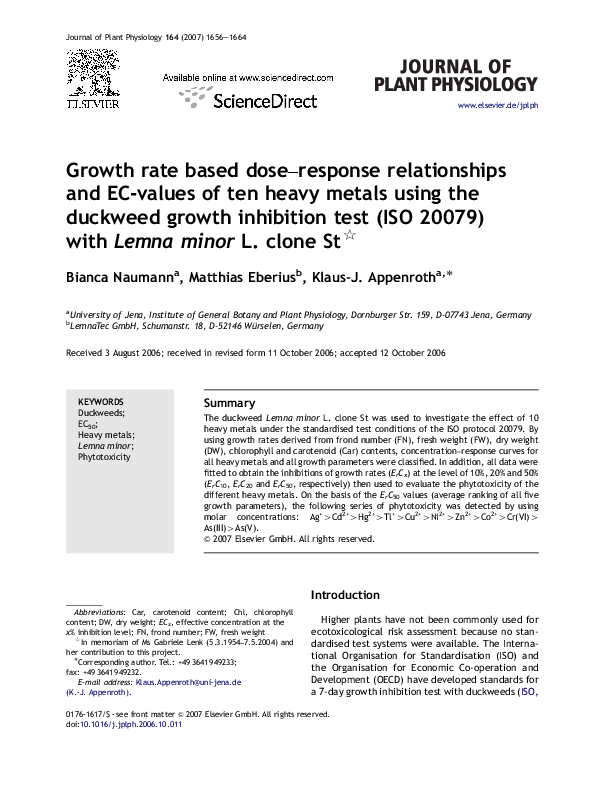 (PDF) Growth rate based dose–response relationships and EC-values of ...