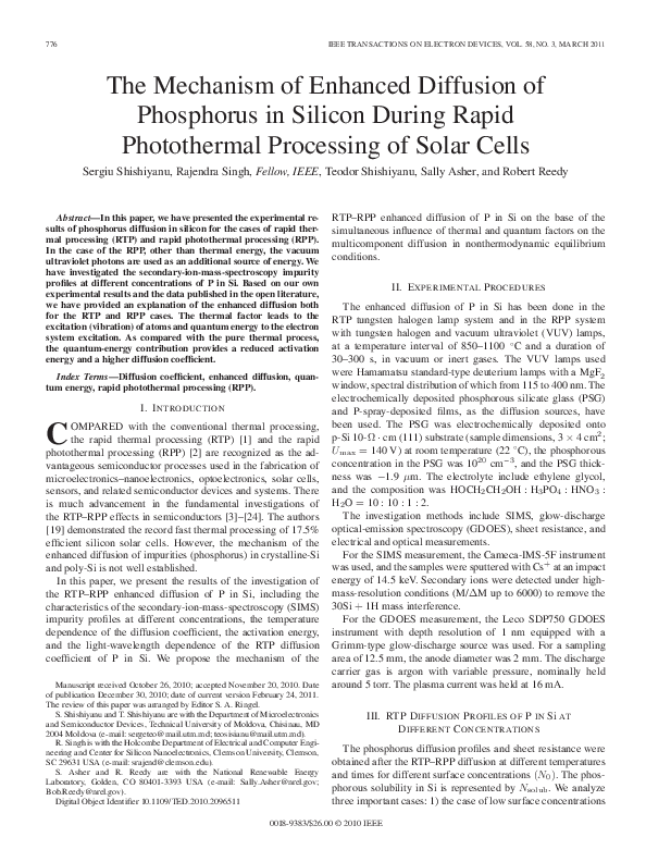 (PDF) The Mechanism of Enhanced Diffusion of Phosphorus in Silicon ...