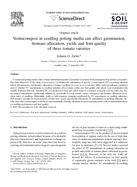 Pdf Vermicompost In Seedling Potting Media Can Affect Germination Biomass Allocation Yields