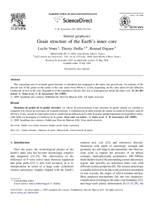 (PDF) Grain structure of the Earth's inner core