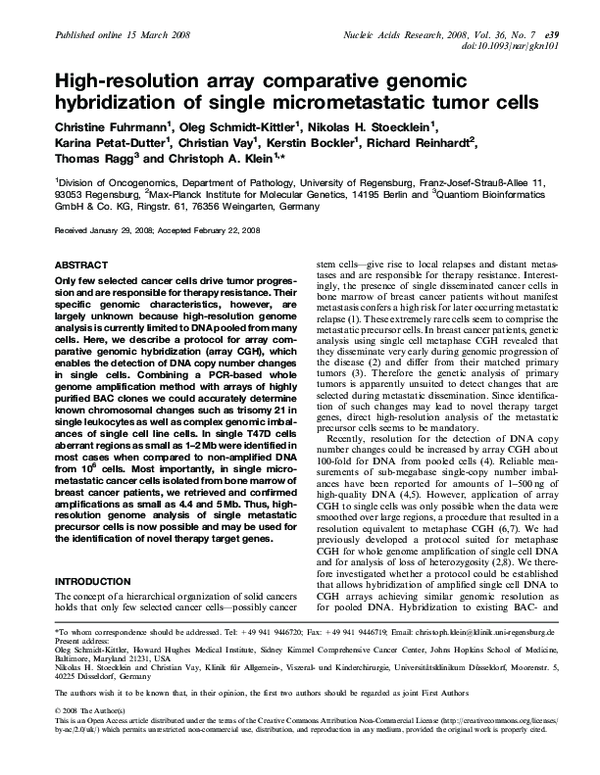(PDF) High-resolution array comparative genomic hybridization of chromosome arm 8q: Evaluation ...