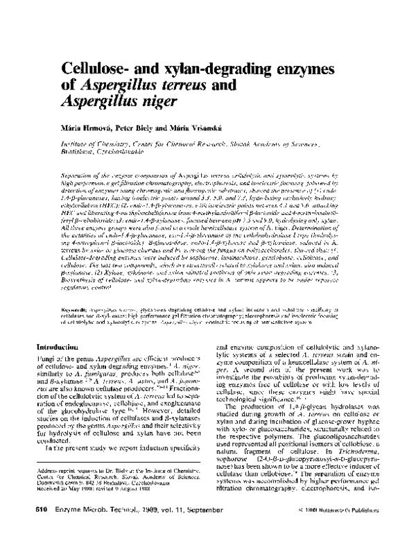 (PDF) Cellulose- and xylan-degrading enzymes of Aspergillus terreus and Aspergillus niger