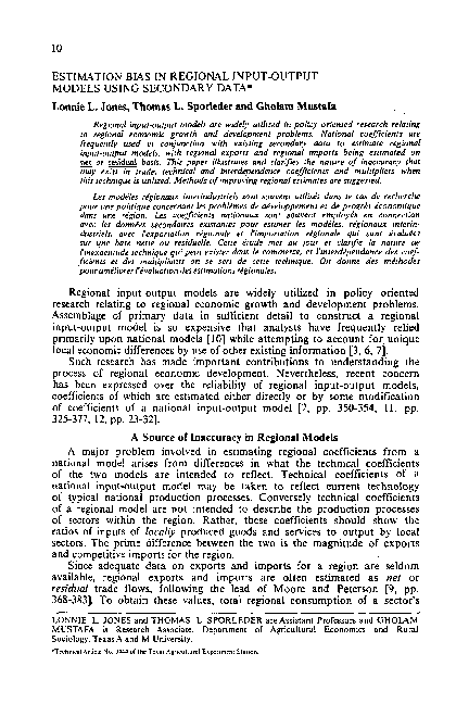 Pdf Estimation Bias In Regional Input Output Models Using Secondary Data
