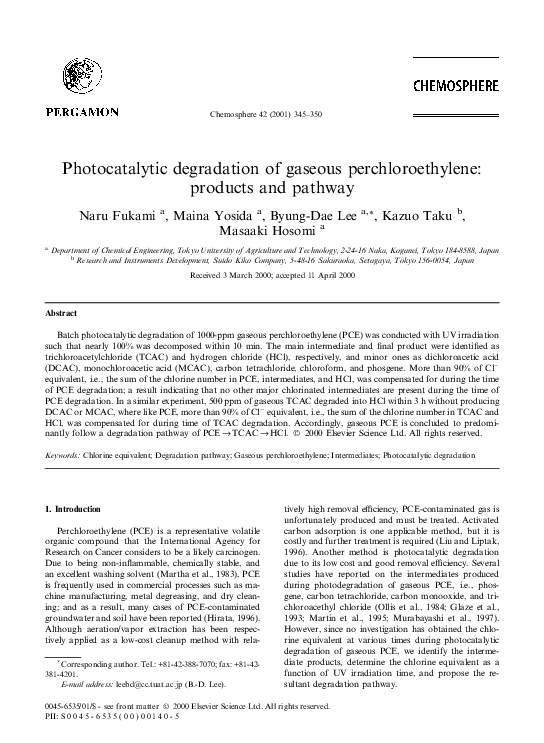 (PDF) Photocatalytic degradation of gaseous perchloroethylene: products ...
