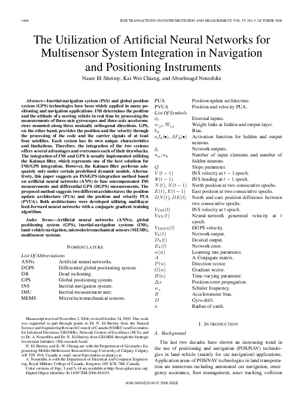 (PDF) The Utilization of Artificial Neural Networks for Multisensor System Integration in ...