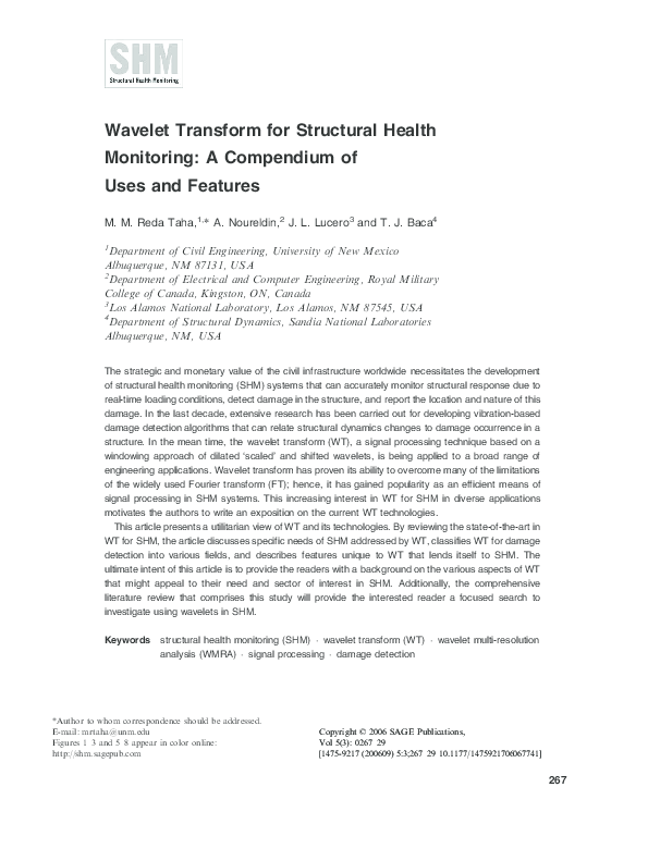 (PDF) Wavelet transform for structural health monitoring: A compendium of uses and features