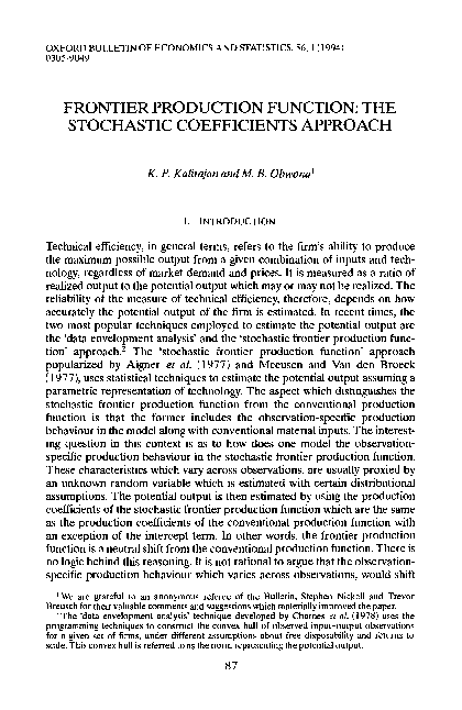 Pdf Stochastic Coefficients In Production Function