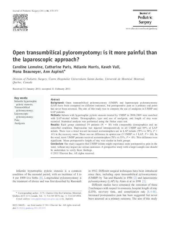 (PDF) Open transumbilical pyloromyotomy: is it more painful than the ...
