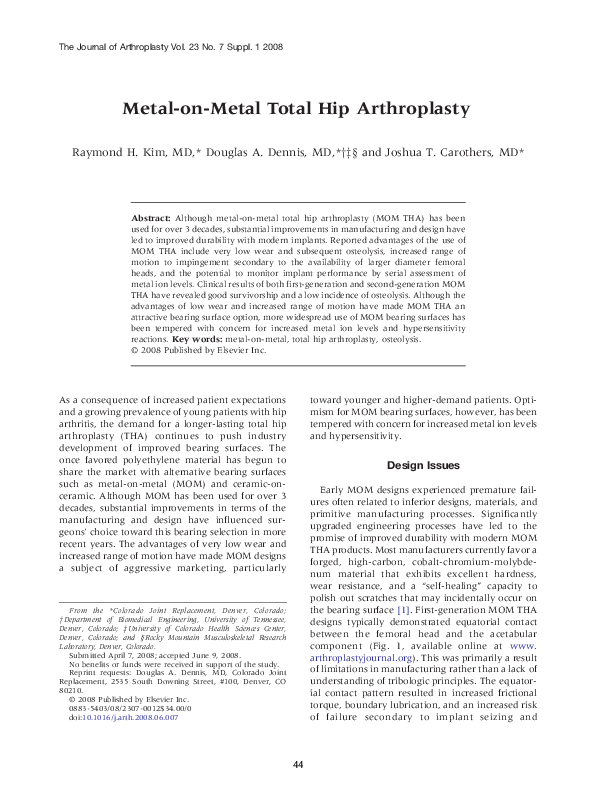 (PDF) Metal-on-Metal Total Hip Arthroplasty